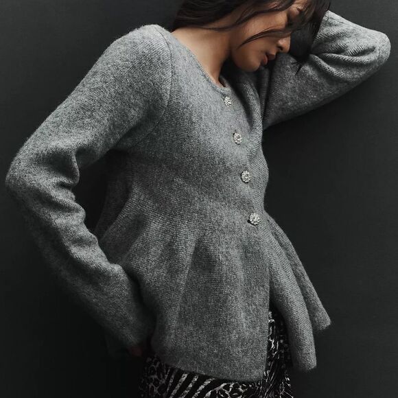Maeve | Sweaters | Maeve X Anthropologie Rhinestone Flowerbutton Peplum ...